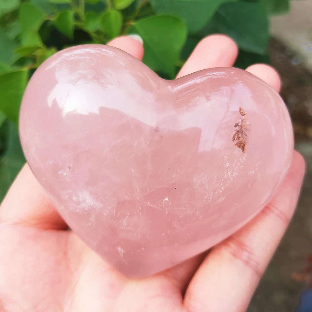 4 9cm Natural Rose Crystal Heart Pink Quartz gemstone Heart shaped ...