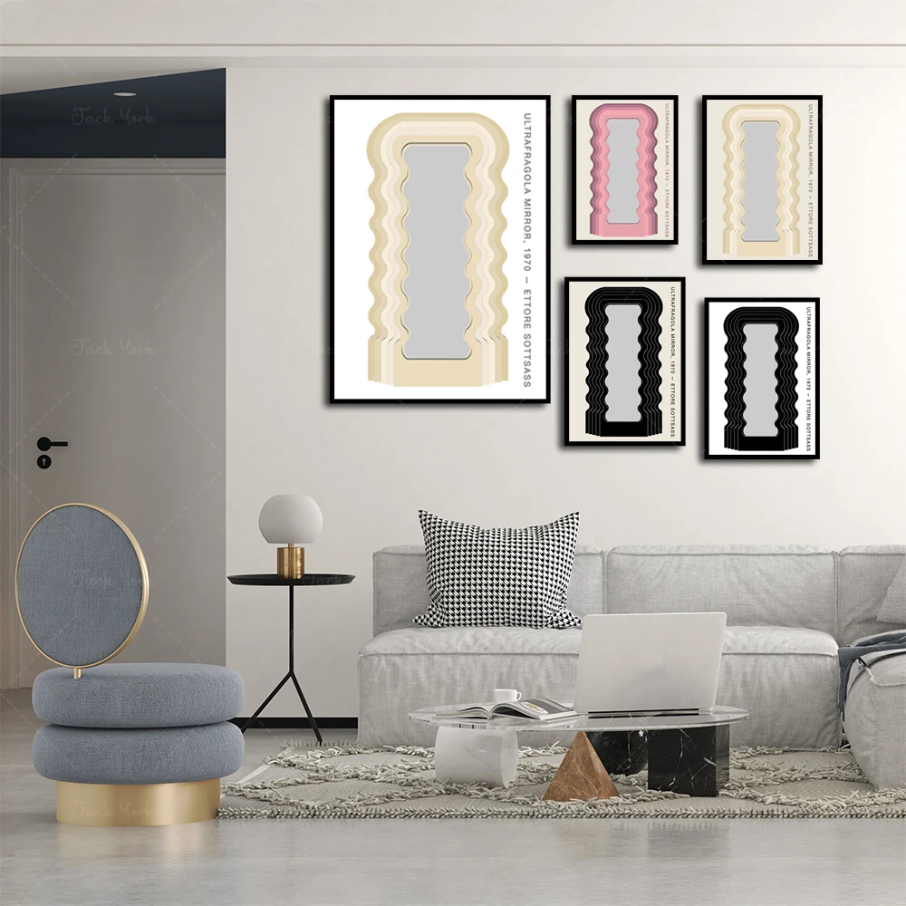 Wall Hangings waved mirror minimalist poster italian midcentury design ...