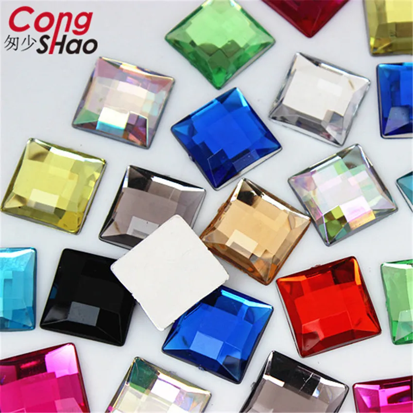 50PCS-14mm-Square-Shape-Colorful-Flatback-Acrylic-AB-Rhinestone-Stones ...