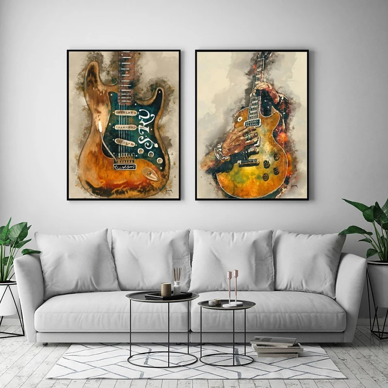 Graffiti Rock Guitar Painting Printed on Canvas • CanvasPaintArt