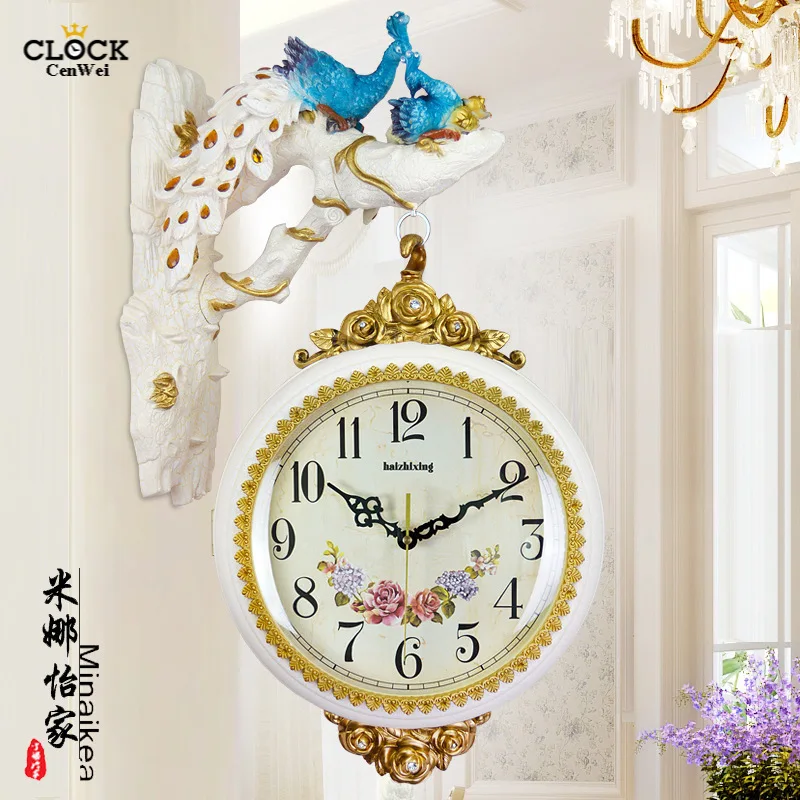 Large-Sitting-Peacock-Wall-Clock-Modern-Design-Double-sided-Clock ...