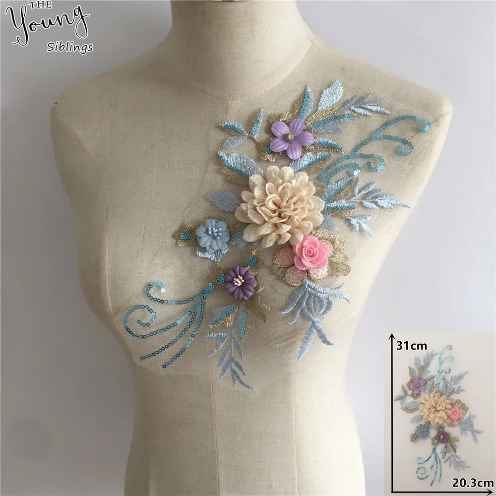 3D three dimensional flower lace fabric DIY decorative sequins ...