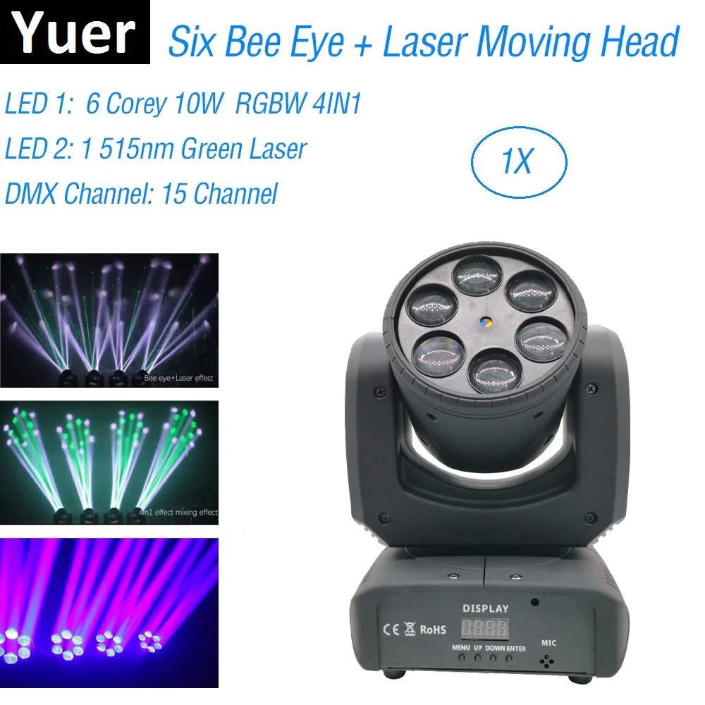 Six Bee Eye Laser Show Light 6X10W RGBW 4IN1 Beam Moving Head Lights Dj ...