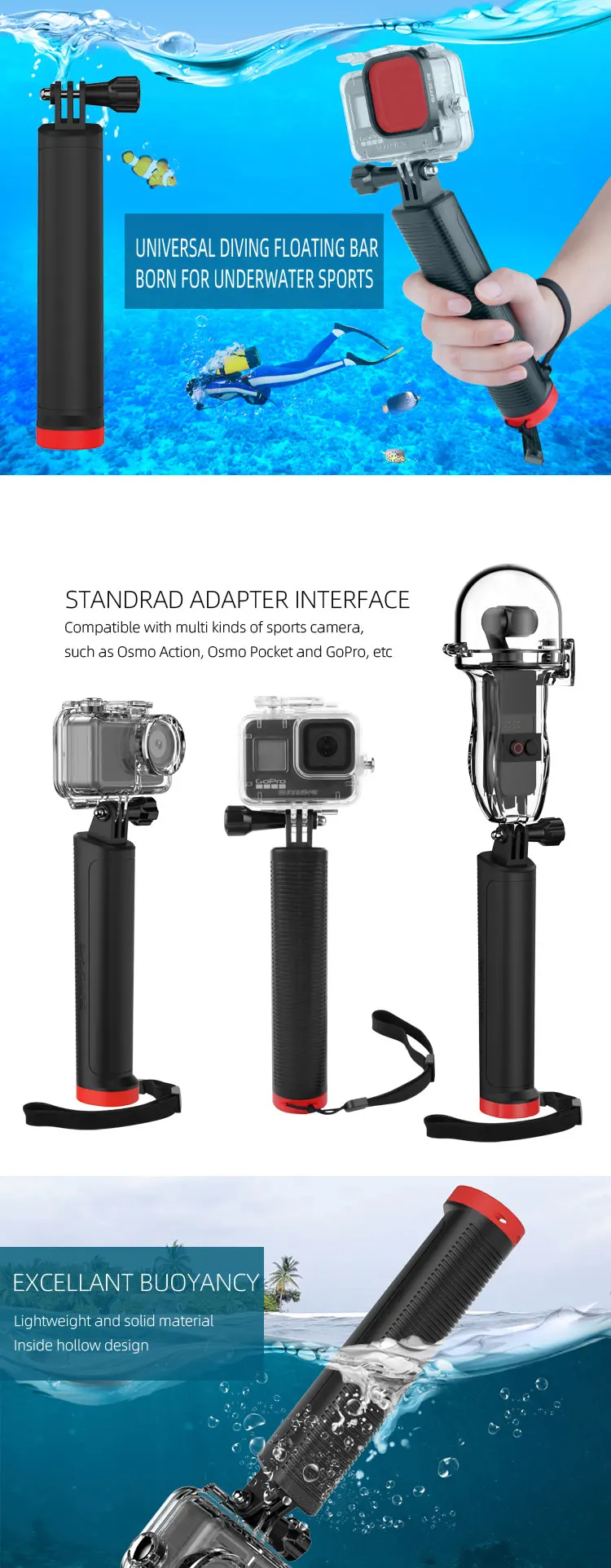 Sunnylife Tripod Extension Rod Bicycle Clamp Backpack Mount Extending ...