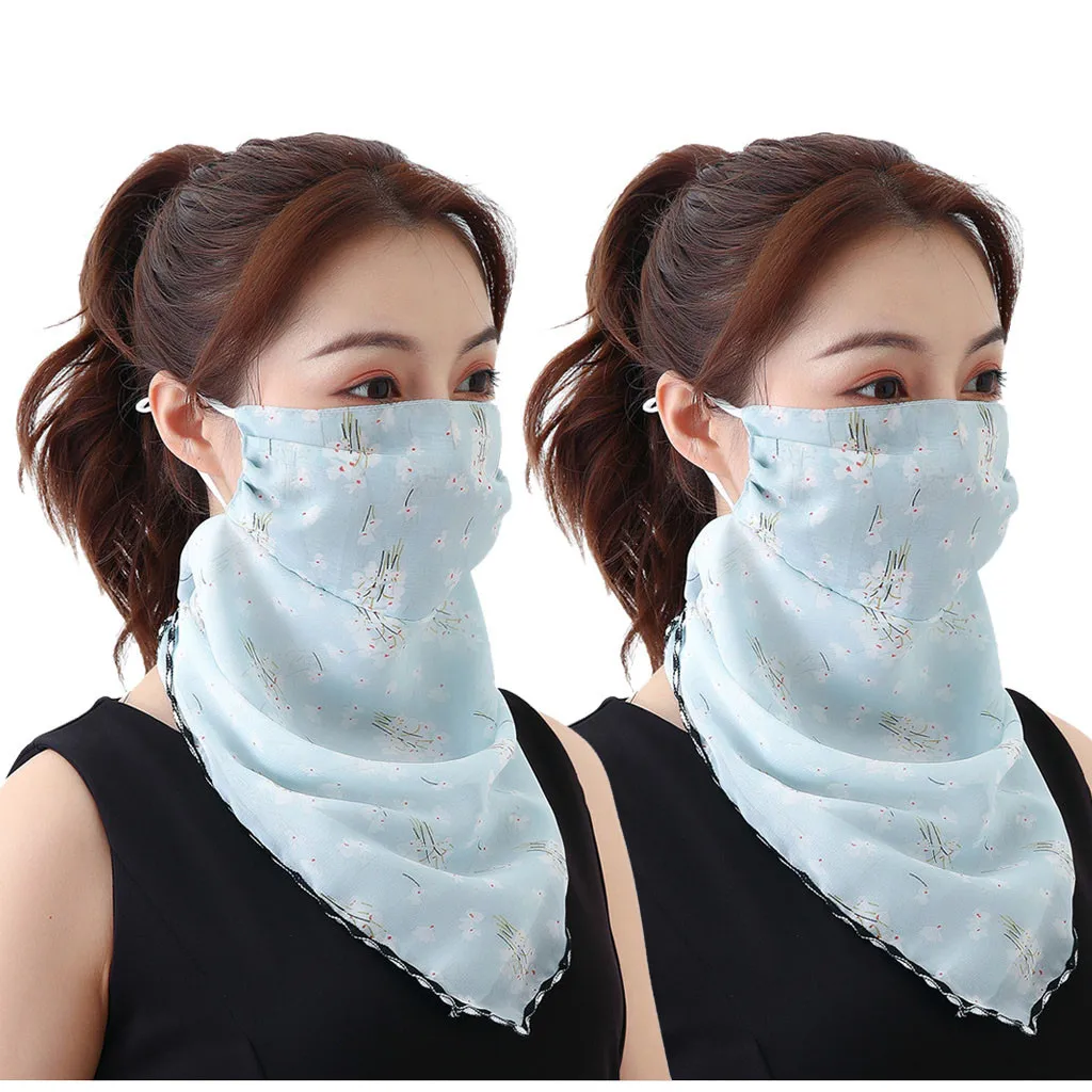 Sun Protection Mask Scarf Silk Neck Scarf （2Pcs） - Worth Buy Store