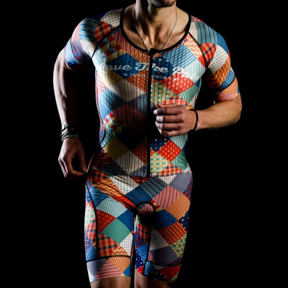 Cycling Bodysuit Full One Piece Triathlon Short Sleeve Skinsuit Bike ...