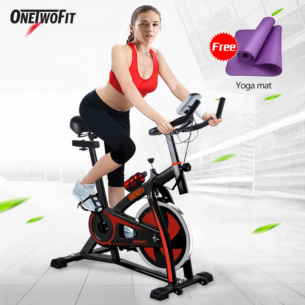 OneTwoFit Exercise Bike Indoor Studio Cycles Training Bike Fitness Cycling with Adjustable ...