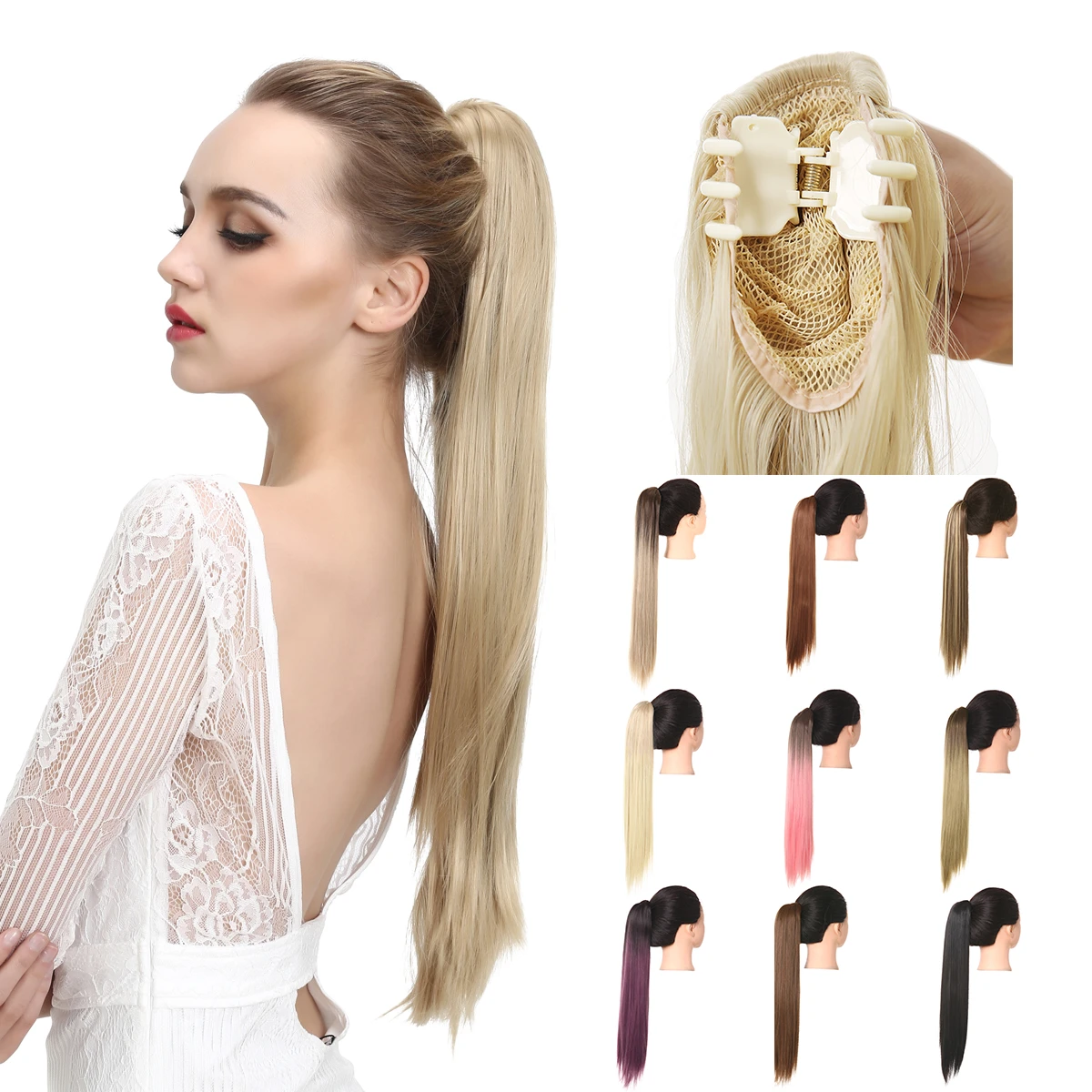 Synthetic Hairpiece Claw in Ponytail Fake Hair Extension Long Straight ...