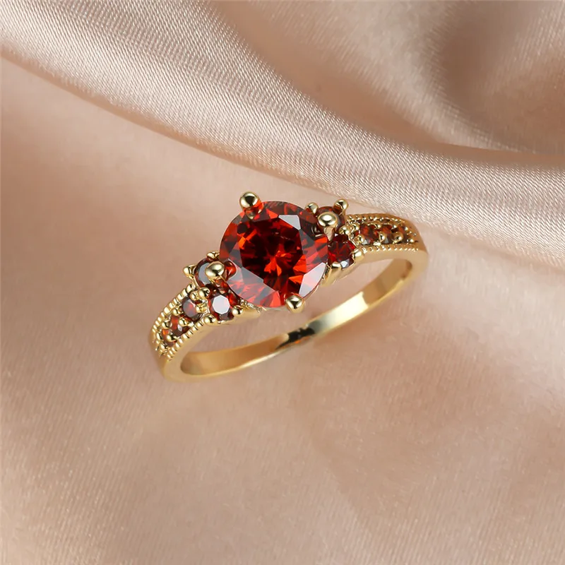 Luxury Female Red Crystal Stone Jewelry Charm Gold Color Thin Wedding ...