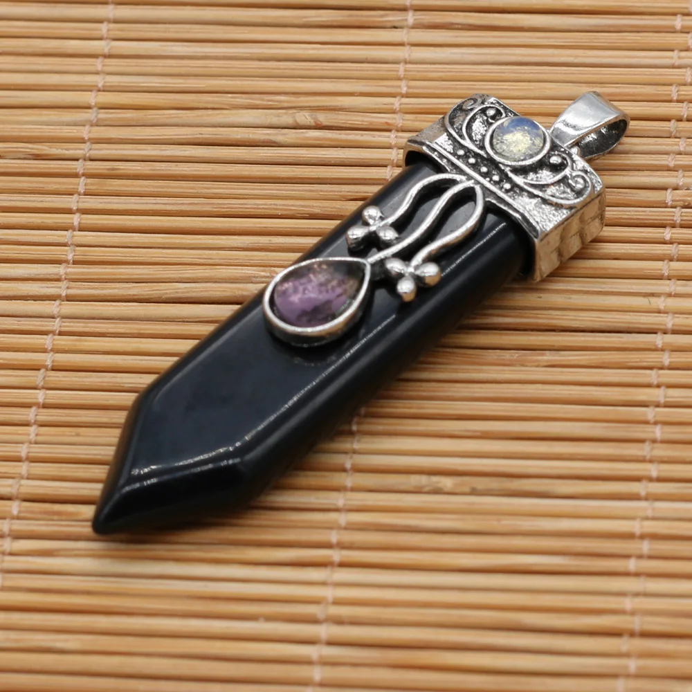 Rose Quartz Agate Malachite Crystal Pillar Sword Stone Pendant Reiki N ...