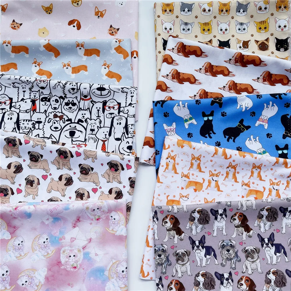 Cotton Patchwork Fabrics Dogs | Dog Fabric Cotton Sewing | Corgi Fabric ...