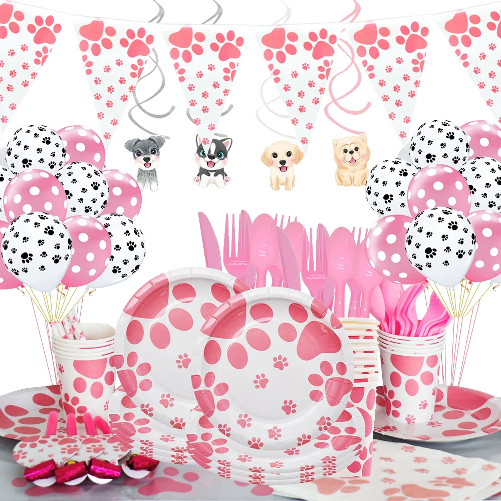 Pink-Puppy-Paw-Themed-Birthday-Party-Tableware-Decorations-Dog-Paw ...