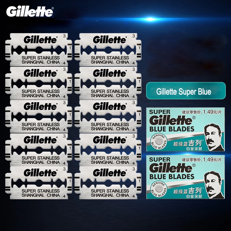 Gillette Super Blue Shaving Razor Blades For Men Stainless Steel 5 ...