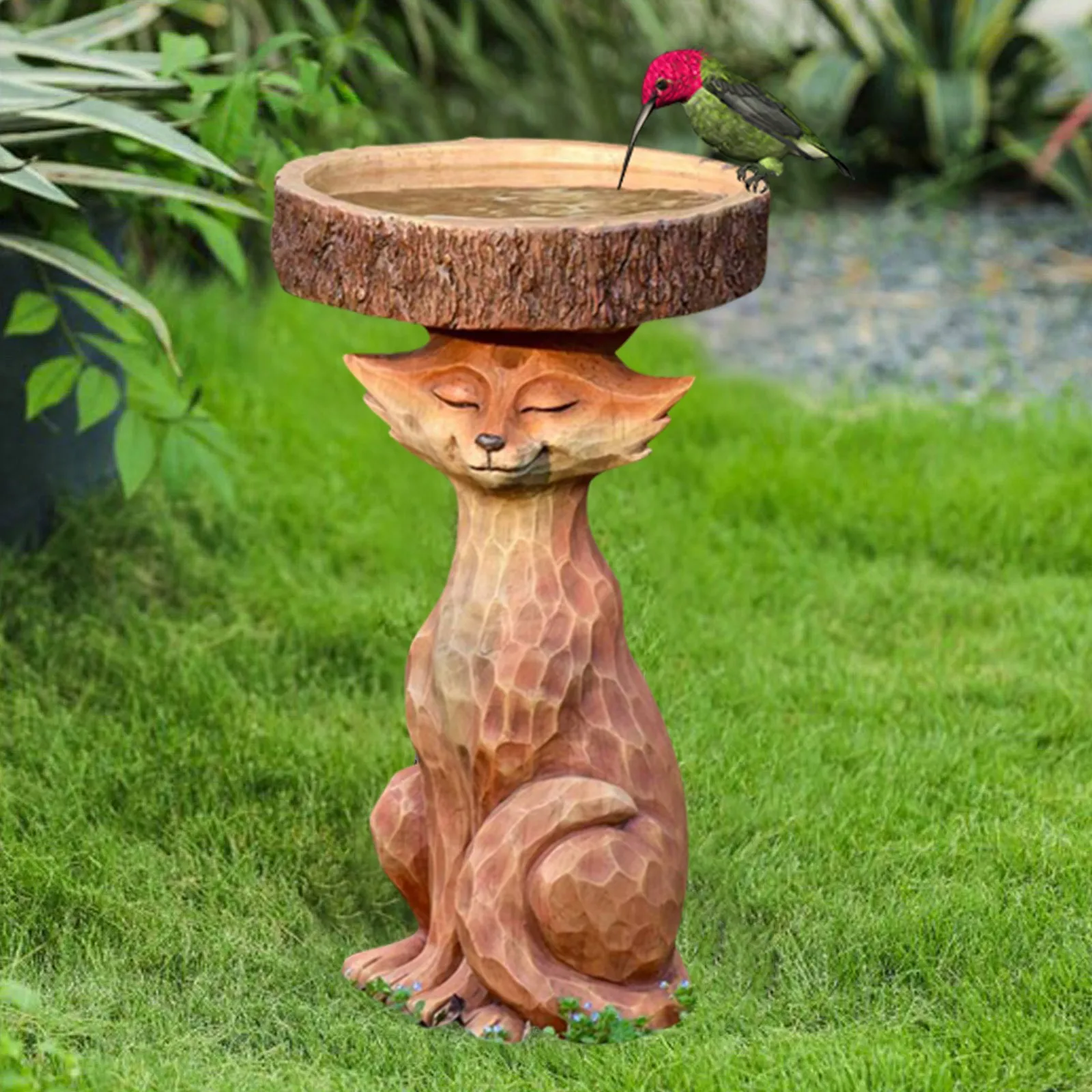 Resin Birdbath Polyresin Statue Decoration Fox Bear Antique Garden Bird ...