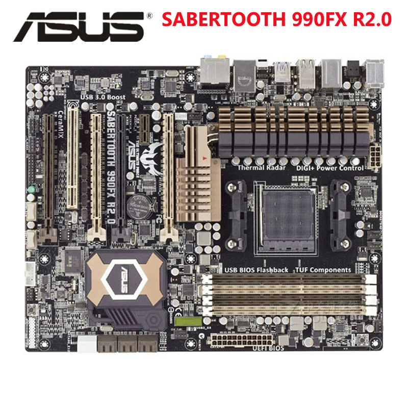 ASUS SABERTOOTH 990FX R2.0 마더 보드, ATX SABERTOOTH 990 FX 소켓 AM3 + 시스템 보드 ...