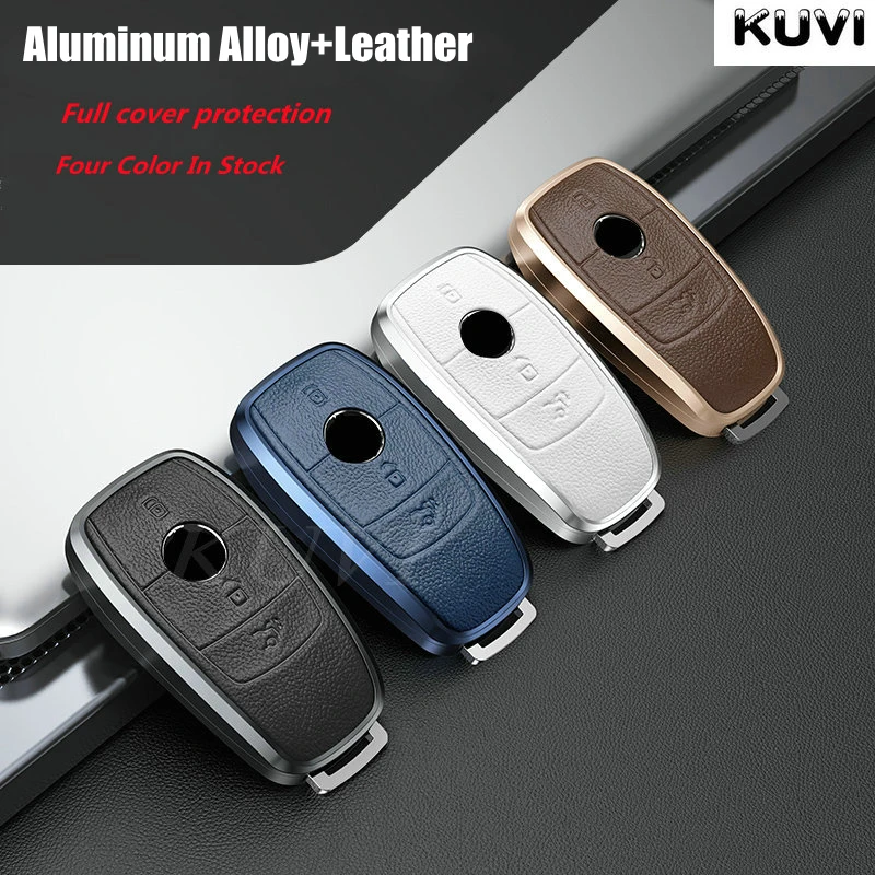 Aluminum Alloy Leather Car Remote Key Cover Case For Mercedes benz A C ...