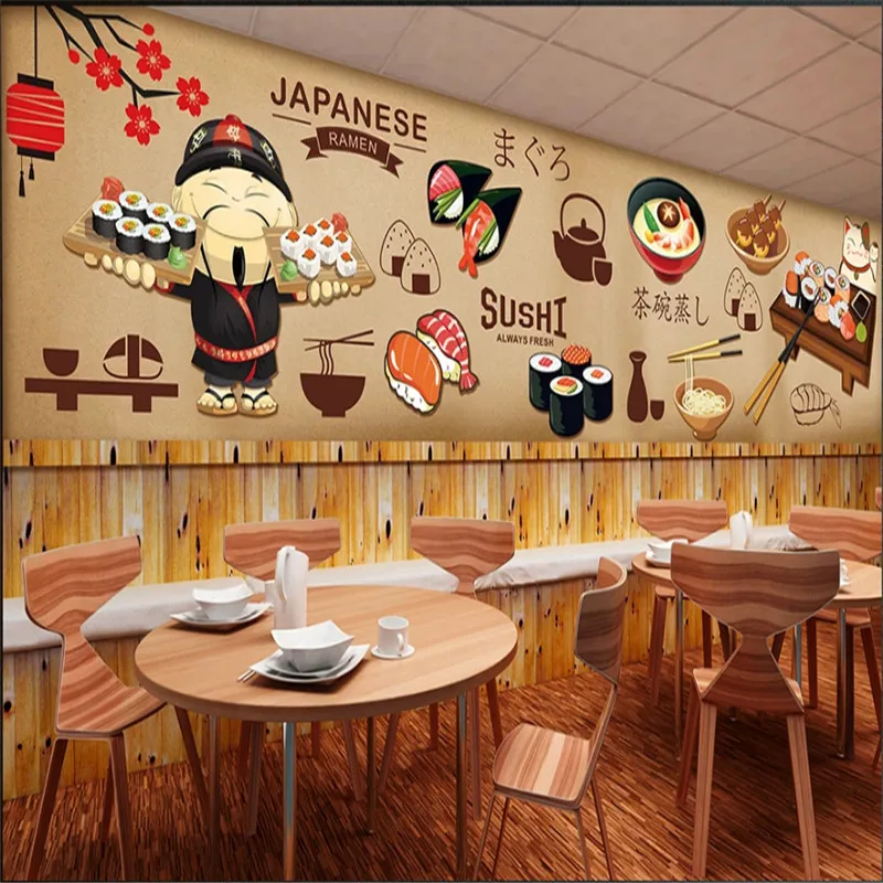 Custom Cartoon Japanese Cuisine Theme Background Mural Wallpaper 3D ...