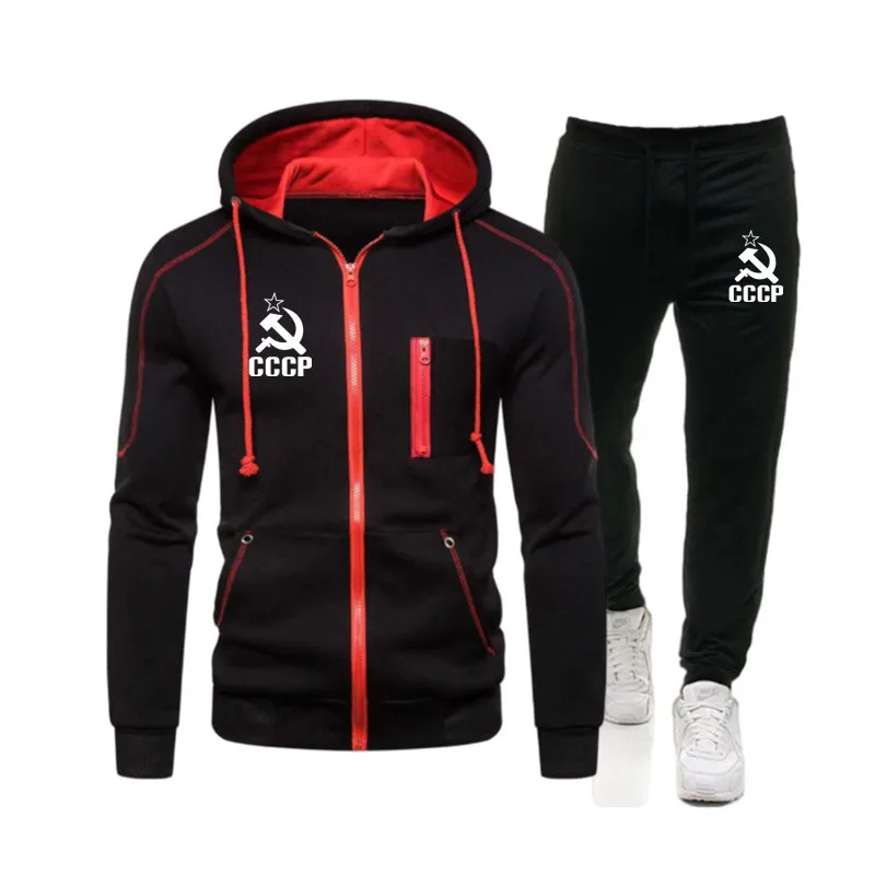 Cccp Ussr Sets Tracksuit Men Autumn Winter Running Hooded Sweatshirt ...