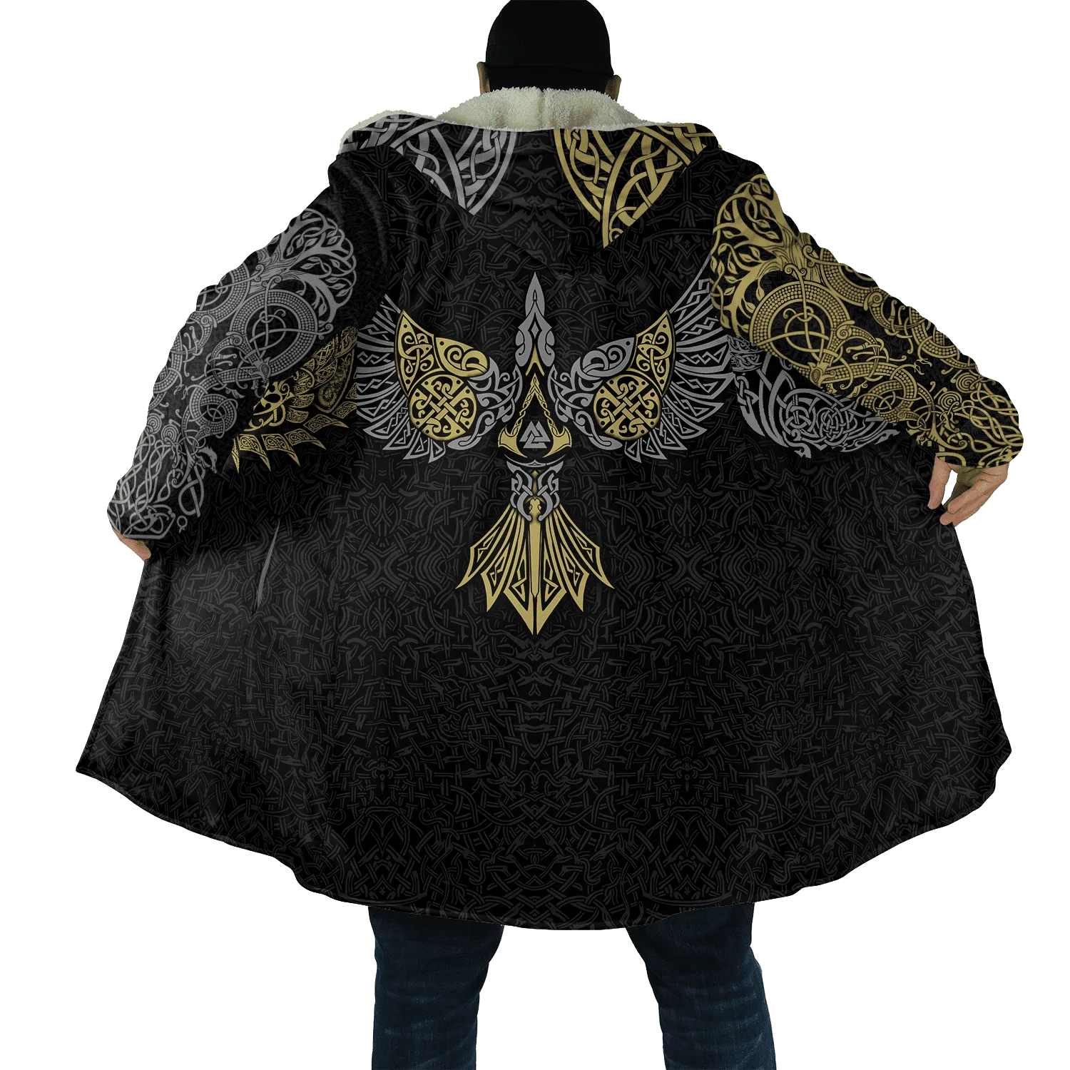 2021 Winter Mens Cloak Viking Ravens of Midgard Gold 3D Printing Fleece ...