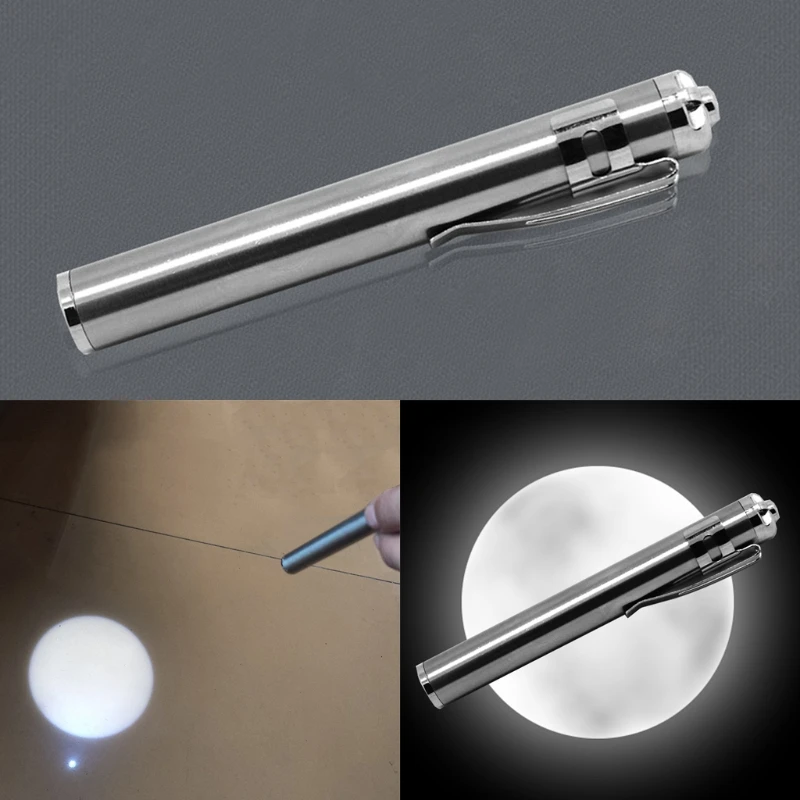 Round Moon Shape Flashlight Stainless Steel Mini LED Lights Focus Torch ...