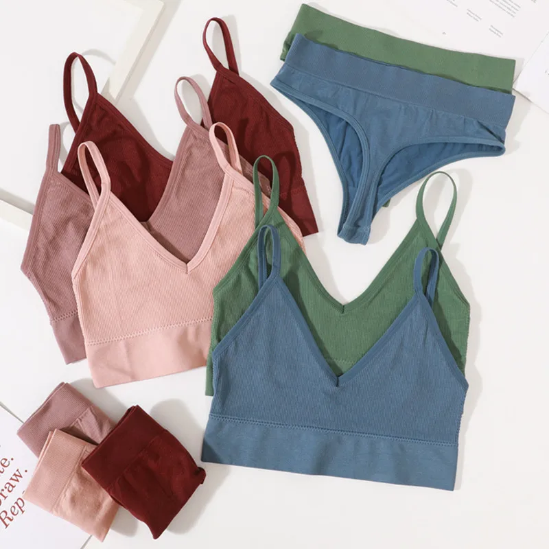 Women Seamless Bra Set U-back Bra Wirefree Brassiere Crop Top Bralette Set Sexy Lingerie ...