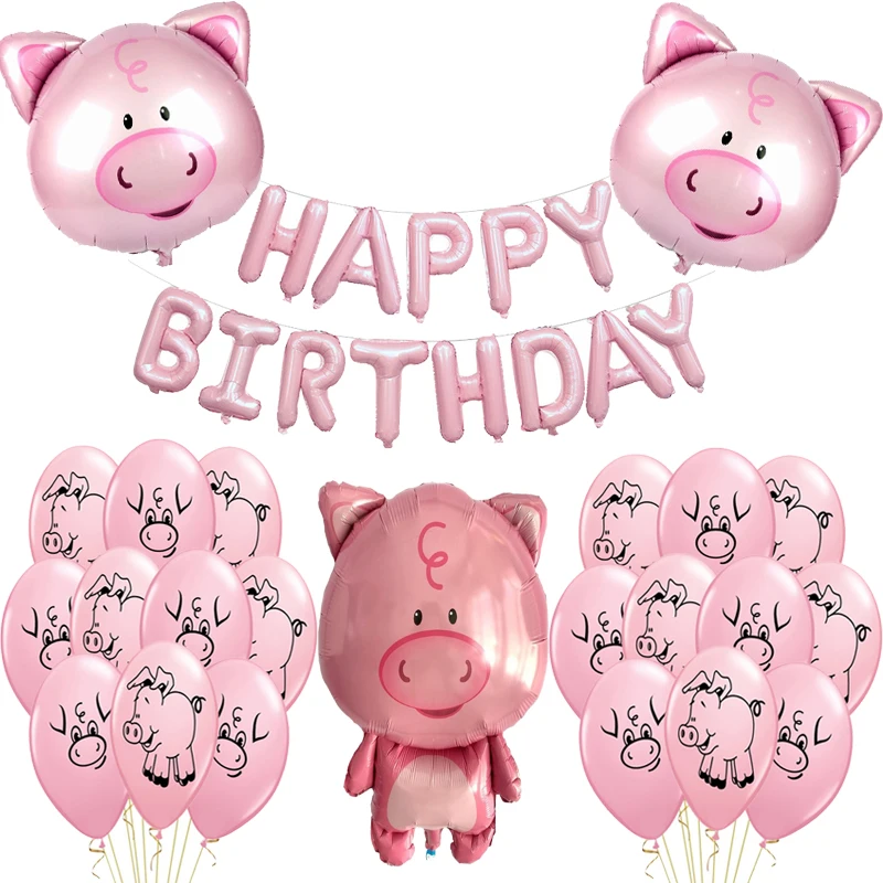 Cute Pink Pig Party Decoration Foil Latex Balloons Cartoon Farm Animal ...