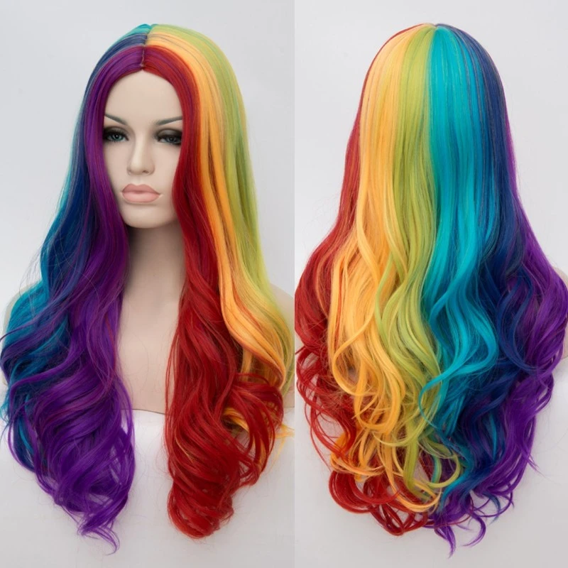 VICWIG Women Cosplay Multicolor Stitching Gradient Wig Long Wig Curved ...