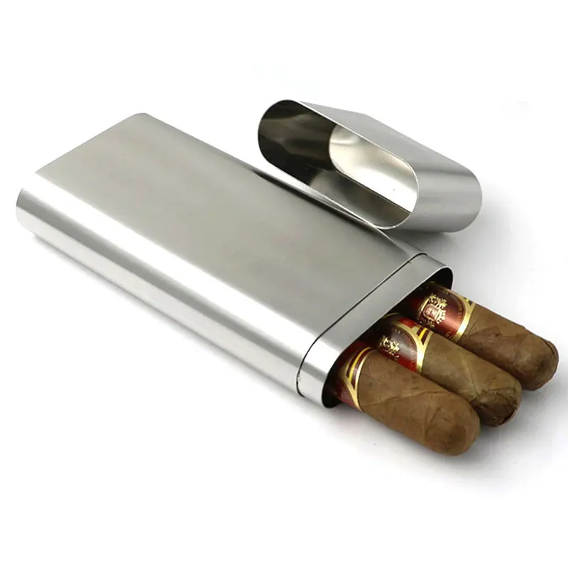 304-Stainless-Steel-Cigar-Box-Case-Holder-3-Pcs-Cigars-Pipe-Tubes ...