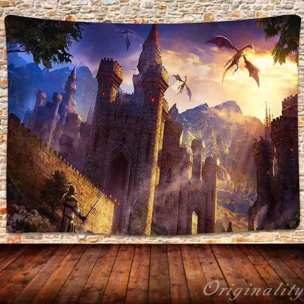 Fantasy Medieval Dragon Tapestry Castle Wall Hanging University ...