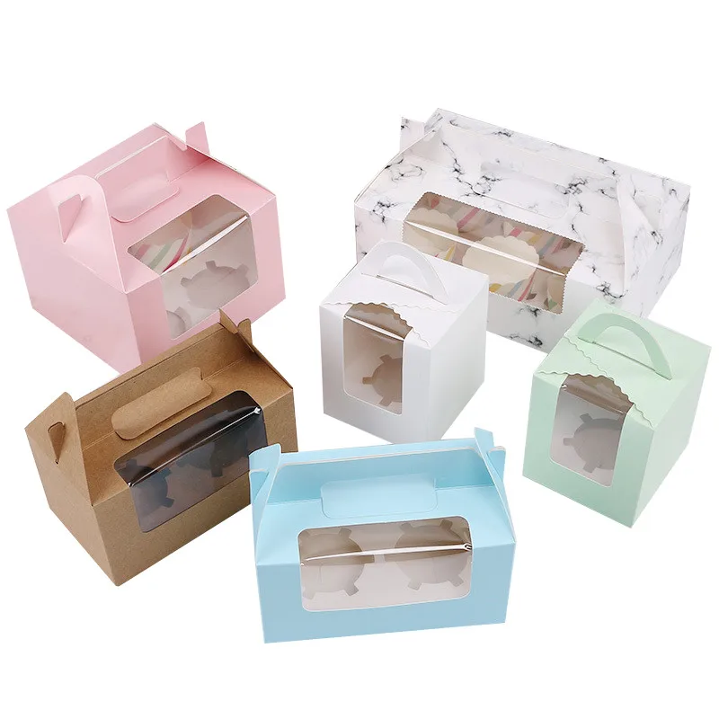 Food Box Kraft Paper Window Clear 1 2 4 6 Hole Muffin Cup Cake Cupcake Packaging Box Wholesale ...