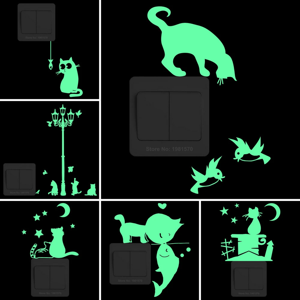 Glow In The Dark Cat Sticker Kids Room Luminous Stickers Home Decor ...