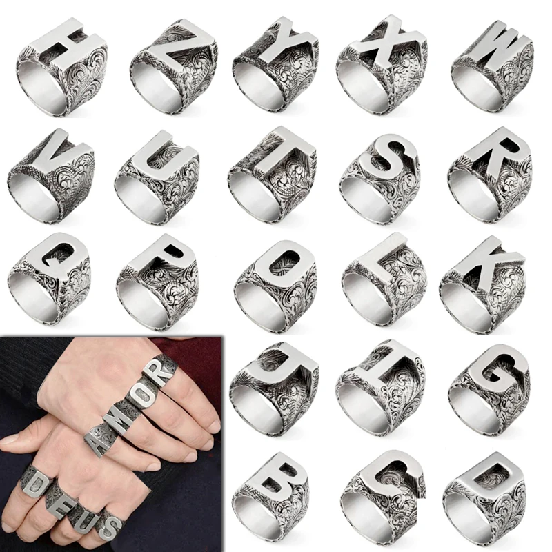 2021New-A-Z-Letter-ring-silver-men-Ring-Name-Alphabet-Ring-For-Women ...