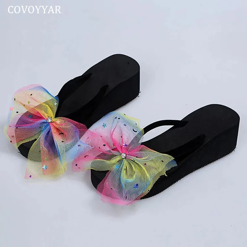 Covoyyar 활 플랫폼 여성 슬리퍼 패션 여름 해변 슬라이드 웨지 플립 플롭 달콤한 캐주얼 신발 여성 신발 Wsl243