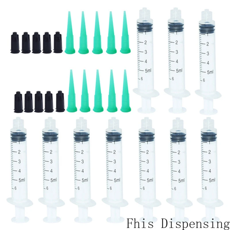 5ml Syringes Luer Lock Slip Tip 18G Tapered Green Dispensing Tips and ...