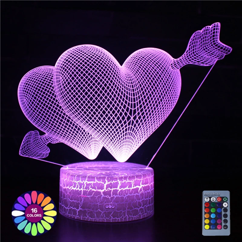 Romantic Love Led Night Lamp Heart-Shaped Night Light Room Decor Desk ...