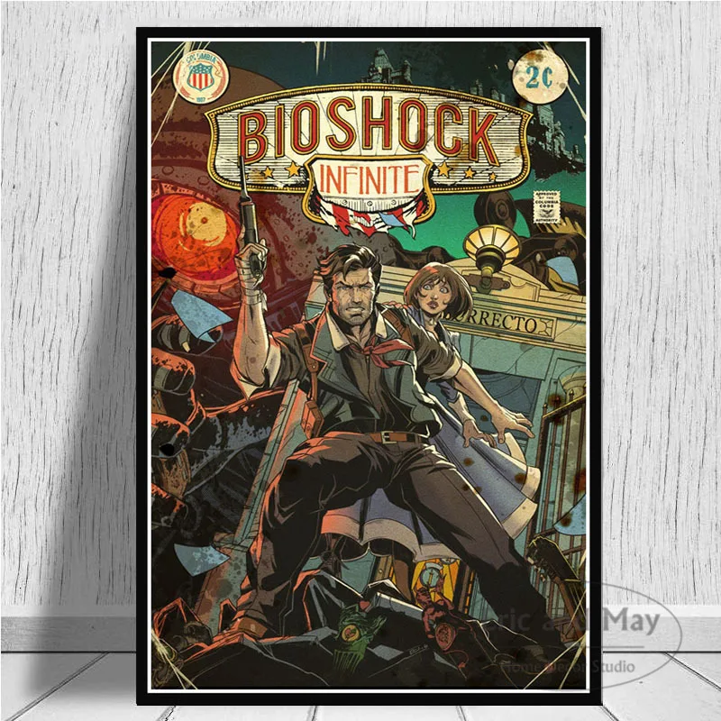 포스터 및 인쇄 Bioshock 휴거 비디오 게임 레트로 벽 사진 거실 캔버스 회화 장식 홈 장식 Obrazy|그림 & 서예 ...