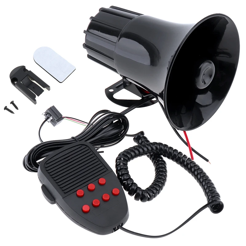 100w 12v 7 소리 자동차 트럭 스피커 경고 알람 경찰 화재 사이렌 혼 시끄러운 소리 105db 마이크 마이크 포함멀티