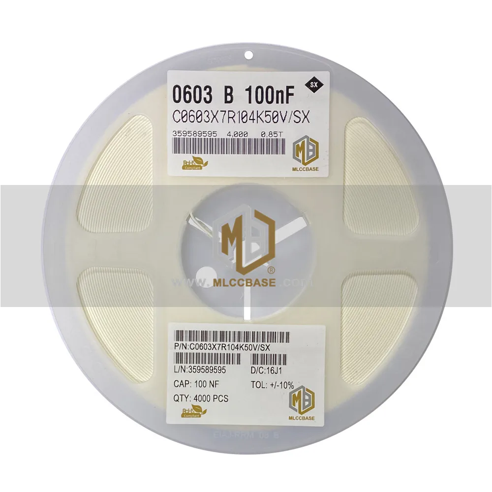 MLCCBASE 0603 1608 104K 100NF 50V 팩 릴 당 4K pcs 0.8T 두께 다층 세라믹 커패시터 동등한 ...