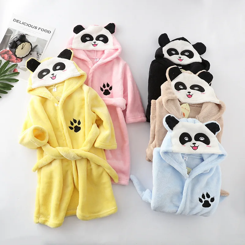 Kids Colar Fleece Panda Hooded Bathrobe Children's Dressing Gown Bath ...
