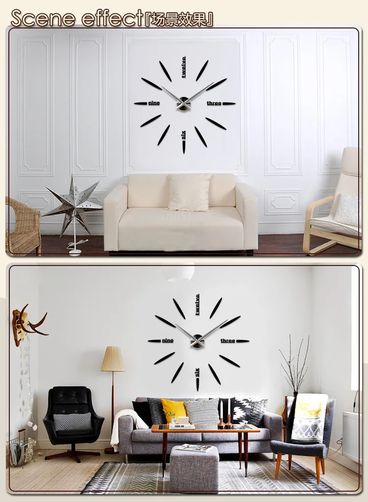 Ультра большие размеры креативные Diy настенные часы крутые художественные модные 3d настенные