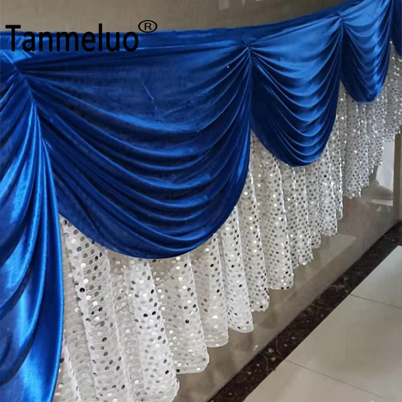 3M Long Sequin Table Skirt Glitter Tablecloth Skirting With Top Swag ...