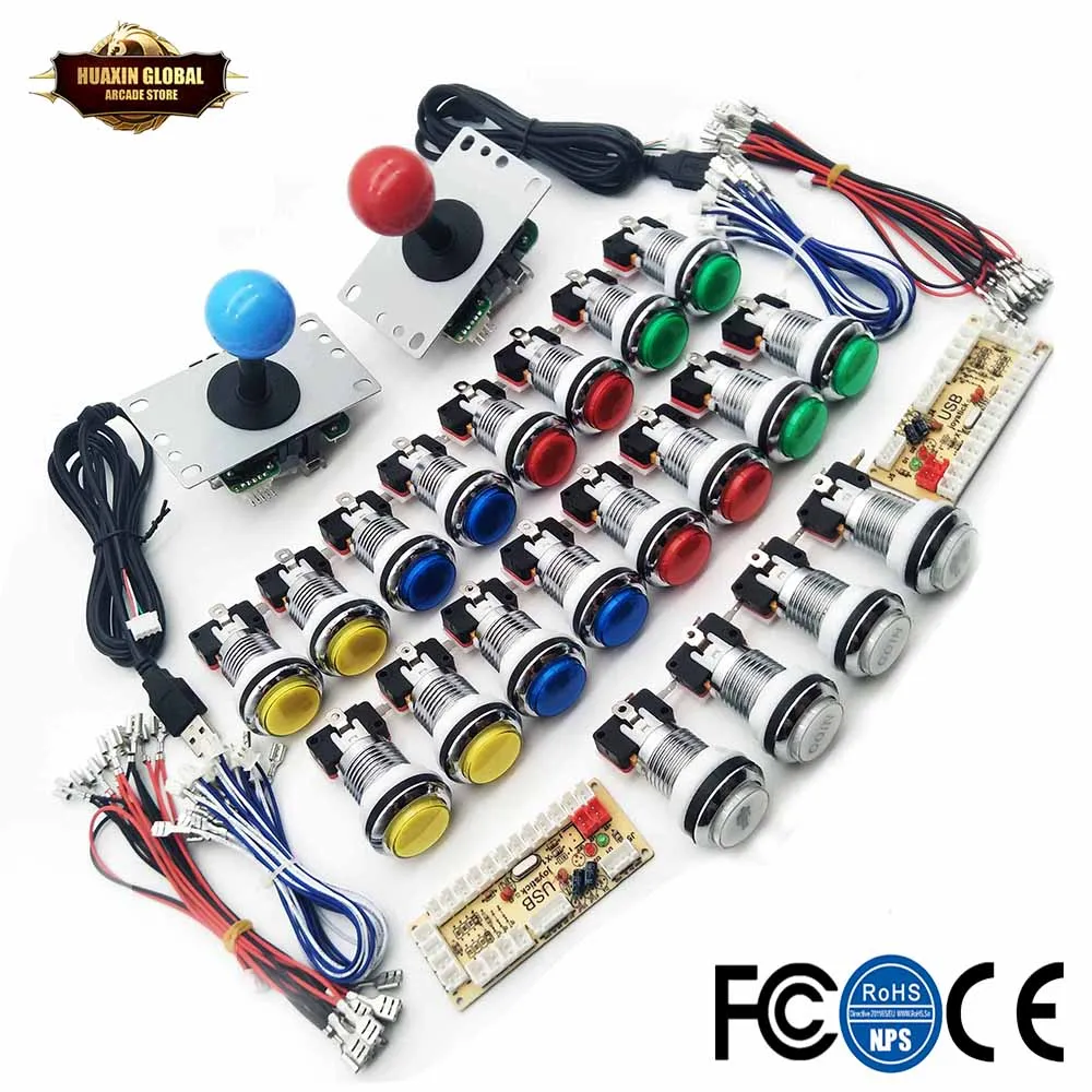 2 Player Arcade Kit With 5V LED Silver Chrome Coin Buttons Sanwa ...