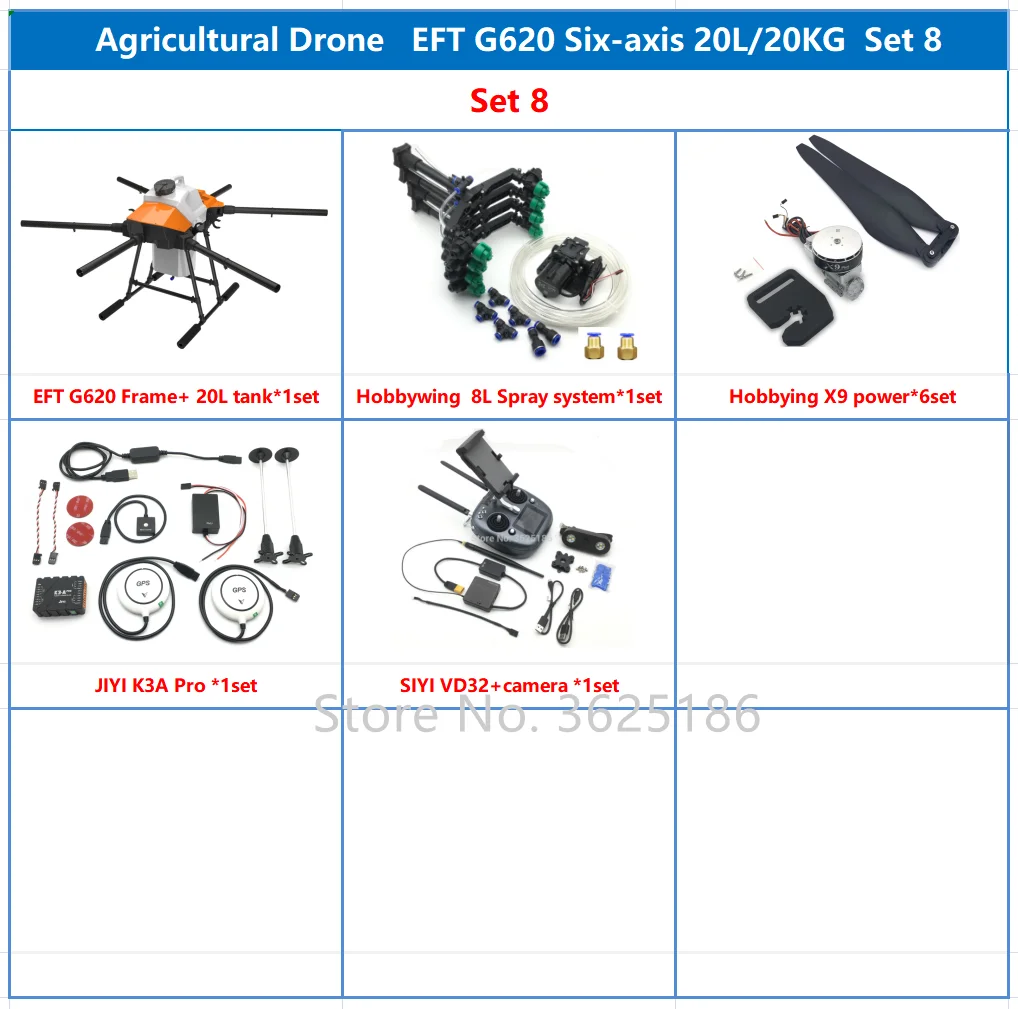 2021 NEW EFT G620 Six Axis 20L 20KG Agricultural Spray Drone 5L 8L Pump VD32 T12 H12 K++ K3A ...