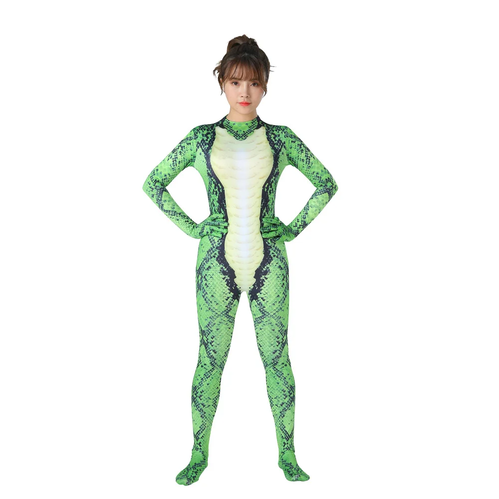 Kostum Python Hijau Cosplay Hewan Ular Kostum Seragam Halloween ...