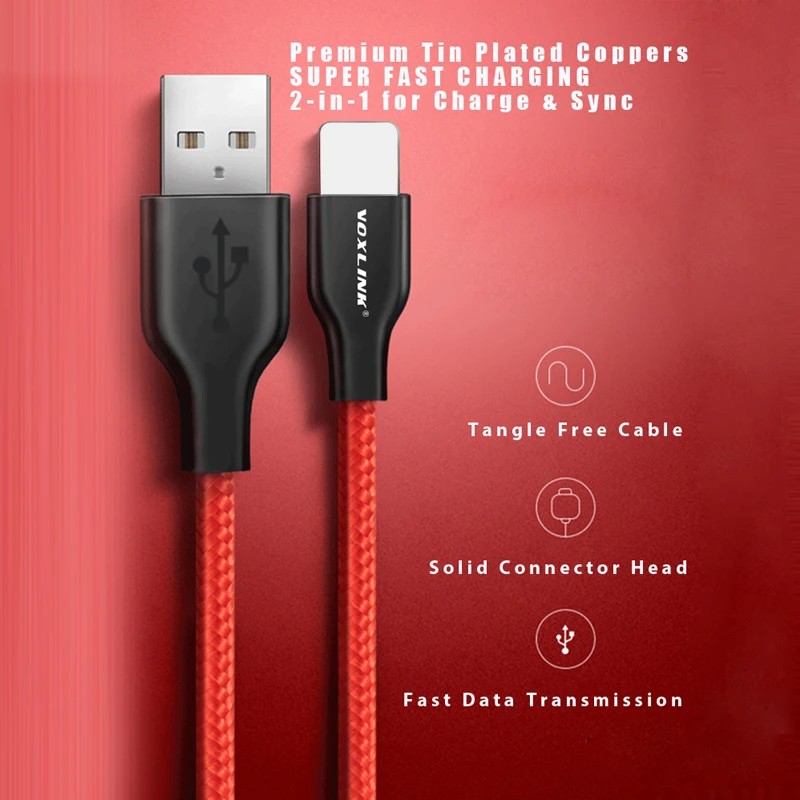 VOXLINK USB кабель с нейлоновой оплеткой для iphone X XS XR, usb-кабель ...