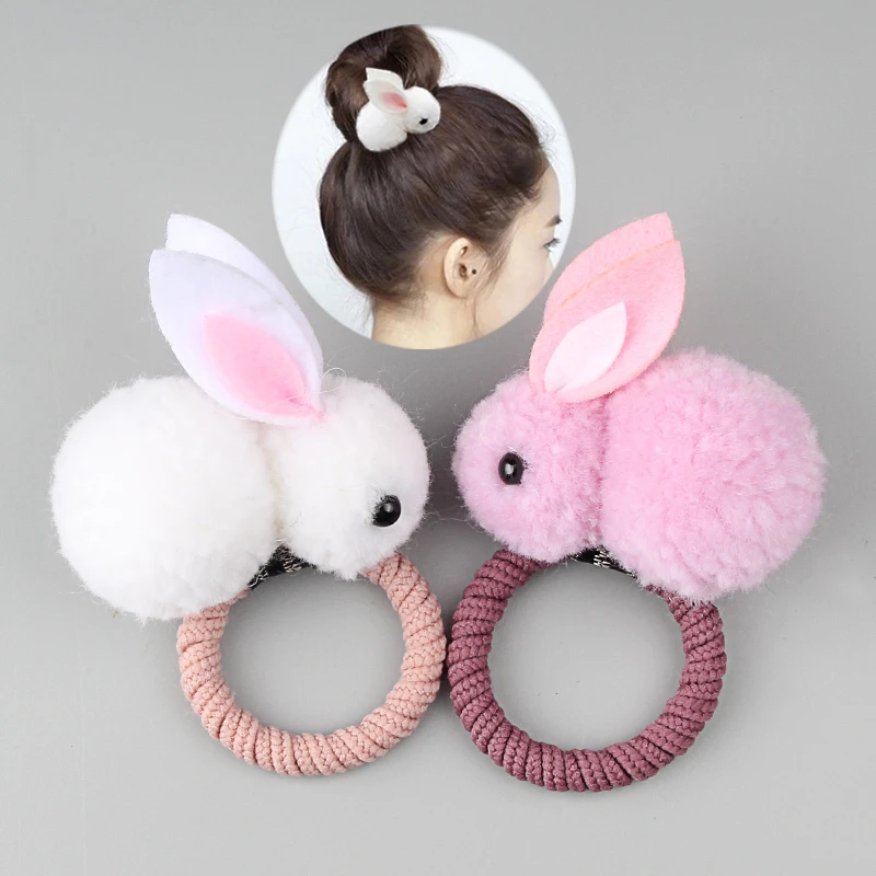 Fashion Cute Animal Plush Rabbit Hair Ring Female Rope Rubber Band ...