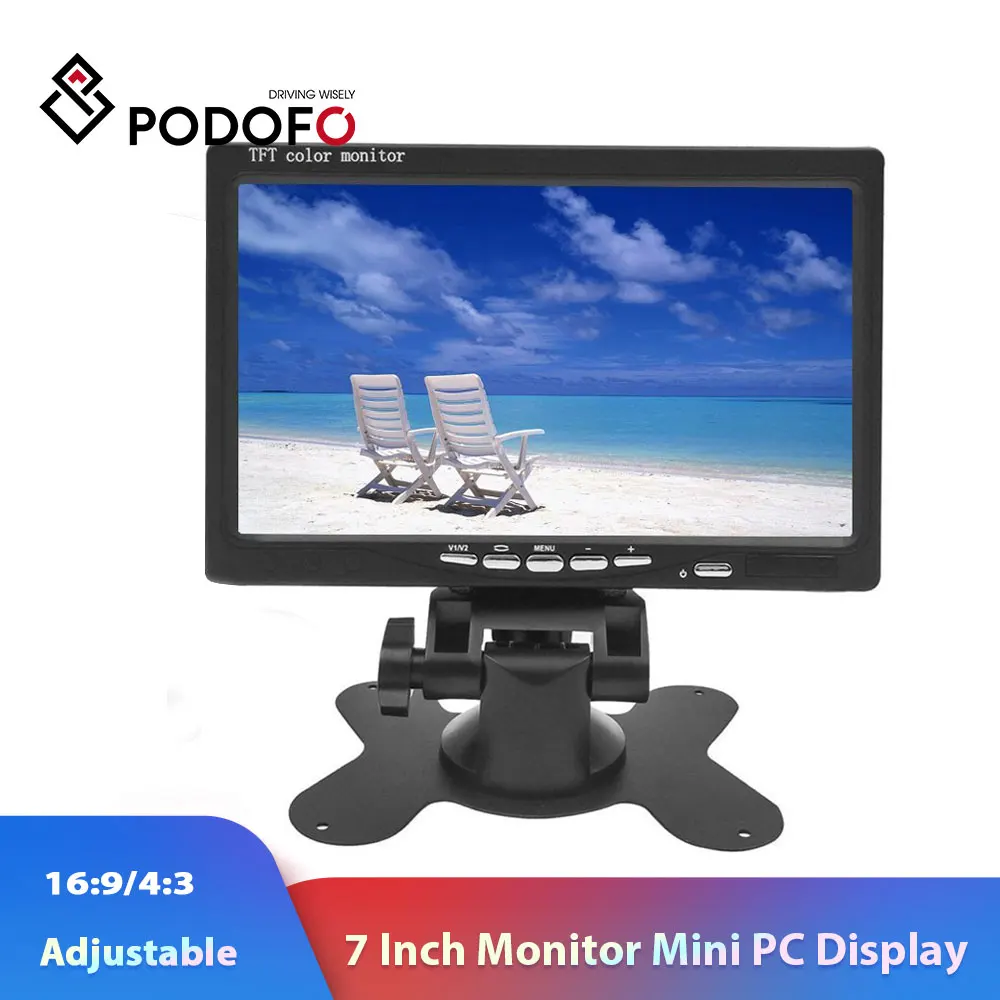 Podofo 7" VGA Monitor TFT LCD Color Car Monitor 2 Video Input Audio ...