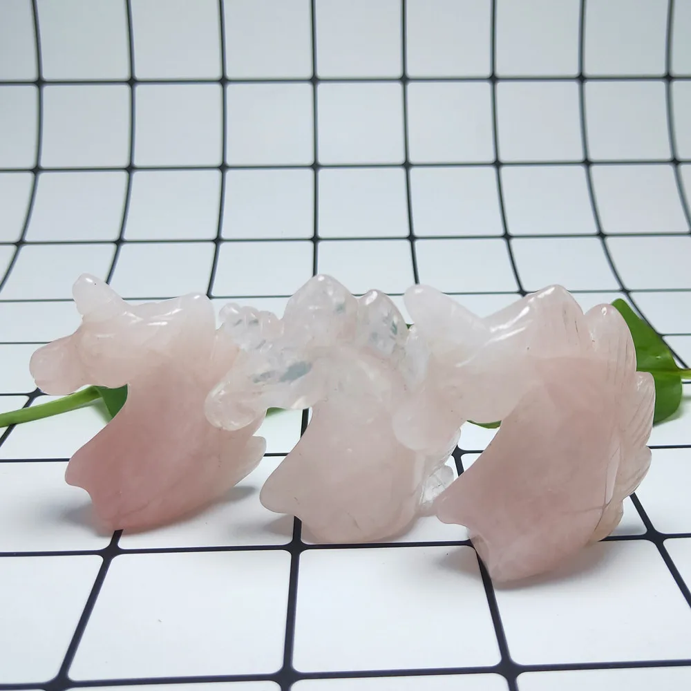 2inch Crystal Animal Unicorn Natural Rose Quartz Unicorns Pink Crystal ...