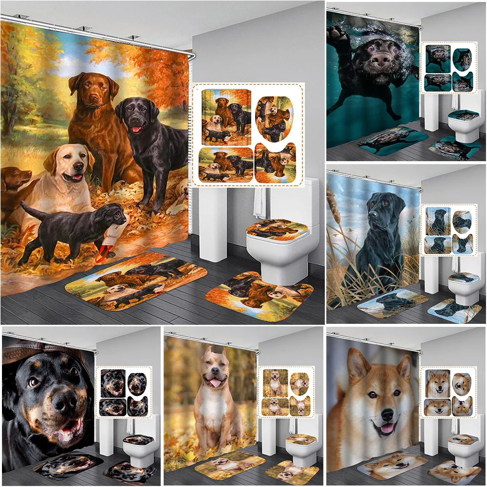 Cute-Dog-Digital-Print-Labrador-Shower-Curtain-Waterproof-Bathroom ...