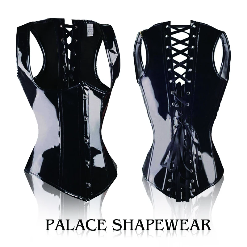 Sexy Gothic Costume Corset Basque Cincher Bustier Faux Leather PVC ...